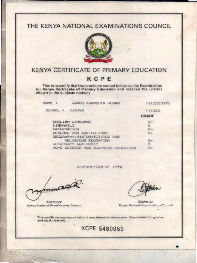 Kcpe Certificate | PDF