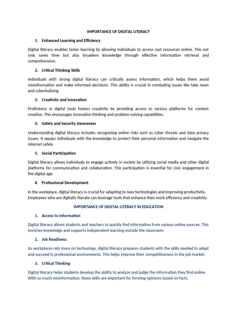 Digital Literacy: Key Benefits & Skills | PDF | Learning | Human ...
