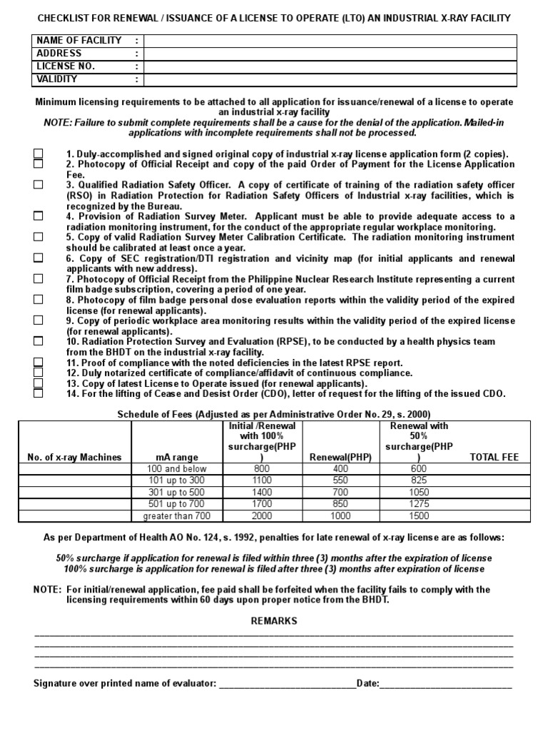 Industrial X-Ray License Checklist | PDF | Radiation Protection | Wellness