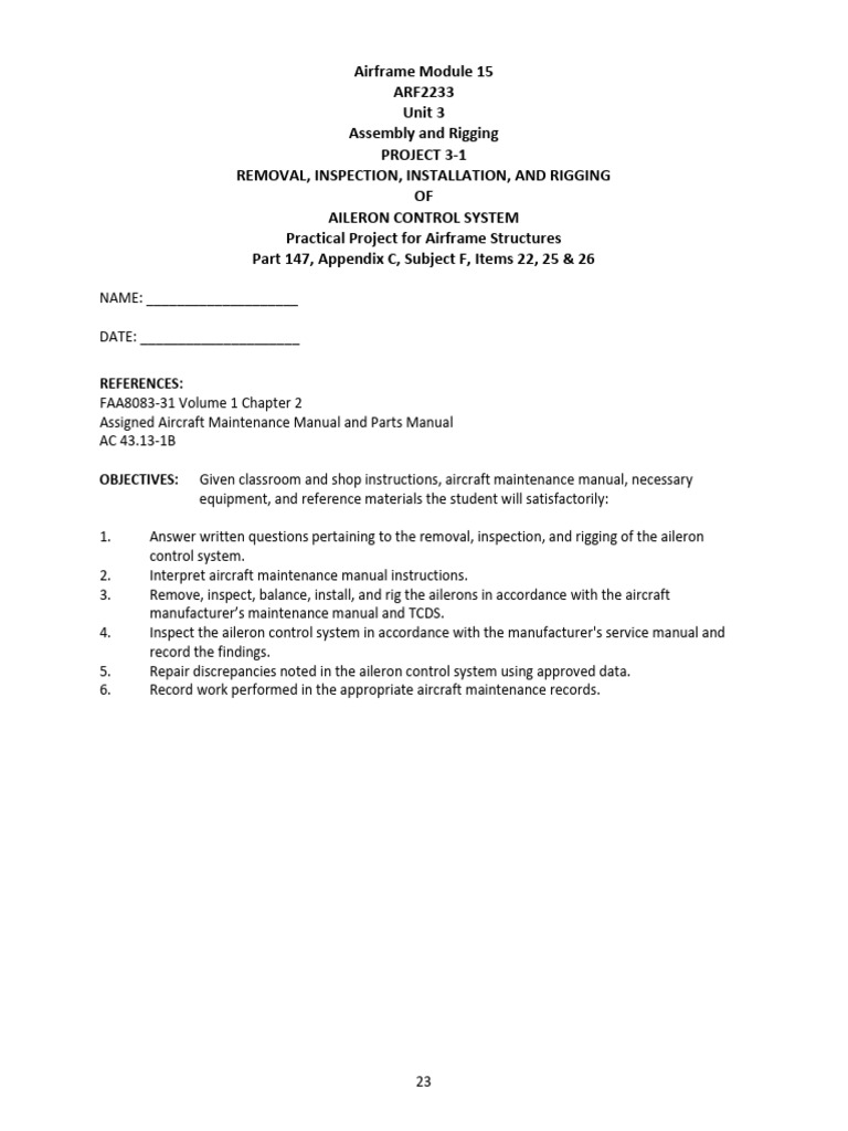 Removal, Inspection, Installation, and Rigging of Aileron Control ...