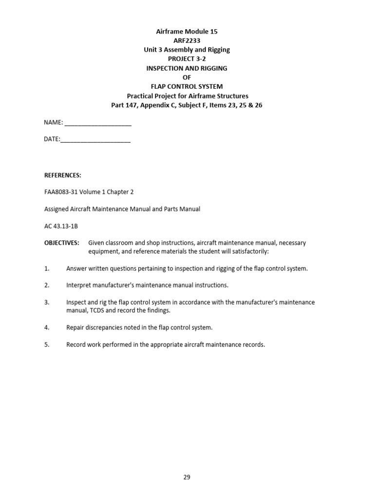 INSPECTION AND RIGGING OF FLAP CONTROL SYSTEM Project | PDF | Flap (Aeronautics) | Aircraft