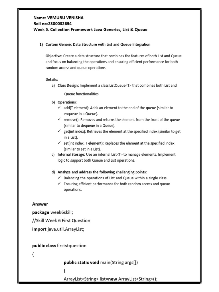 Skill Week - 6 (Java Generics, List, Queue - 27-01-2025 To 01-02-2025 ...