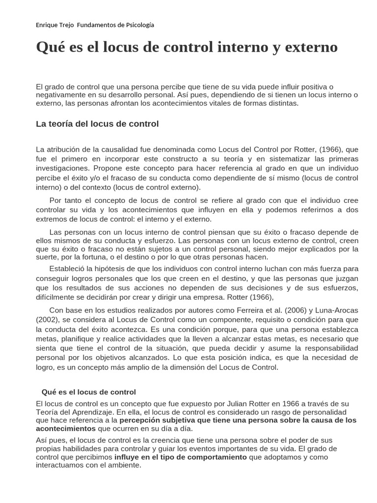 1 2 Locus de Control Interno y Externo | PDF | Comportamiento | Cognición