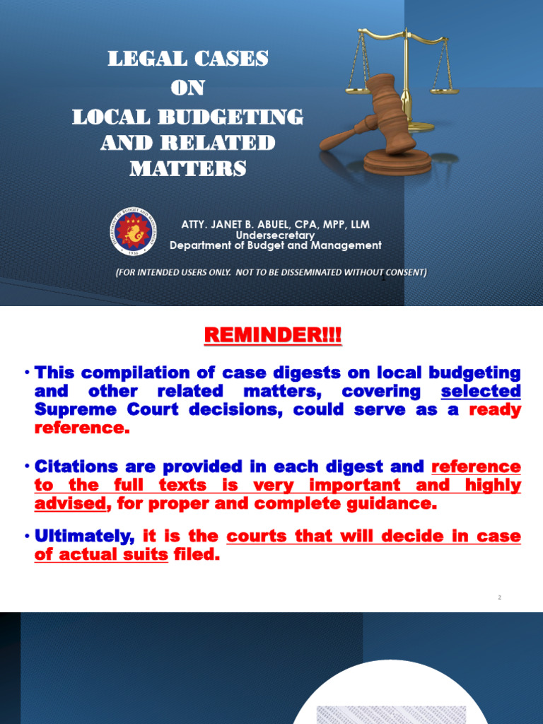 Local Budgeting Legal Cases Digest | PDF | Expense | Salary