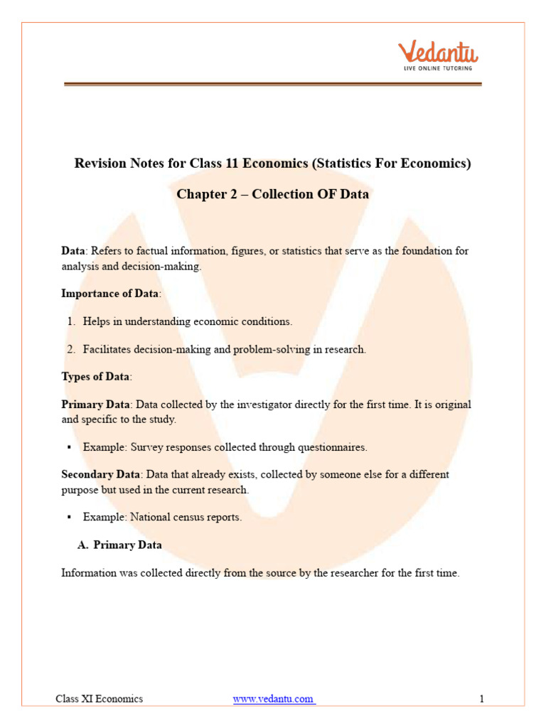 CBSE Class 11 Chapter 2 Collection of Data Notes FREE PDF Download ...