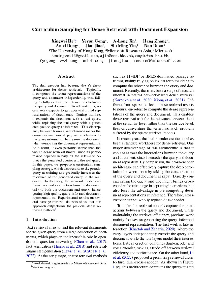 Curriculum Sampling For Dense Retrieval With Document Expansion | PDF | Information Retrieval ...