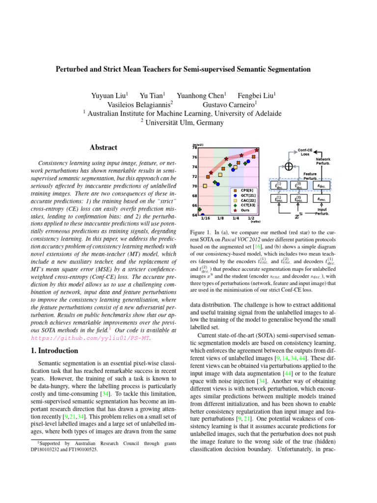 Perturbed and Strict Mean Teachers For Semi Supervised Semantic Segmentation | PDF | Image ...