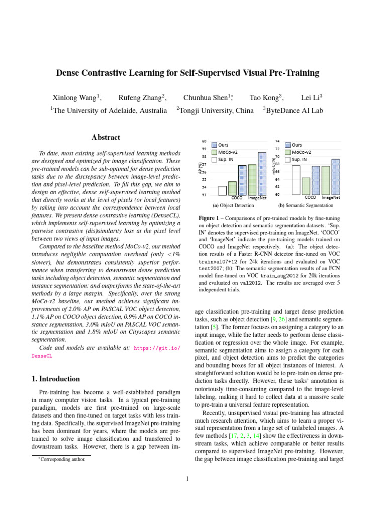 Dense Contrastive Learning for Vision Tasks | PDF | Image Segmentation ...