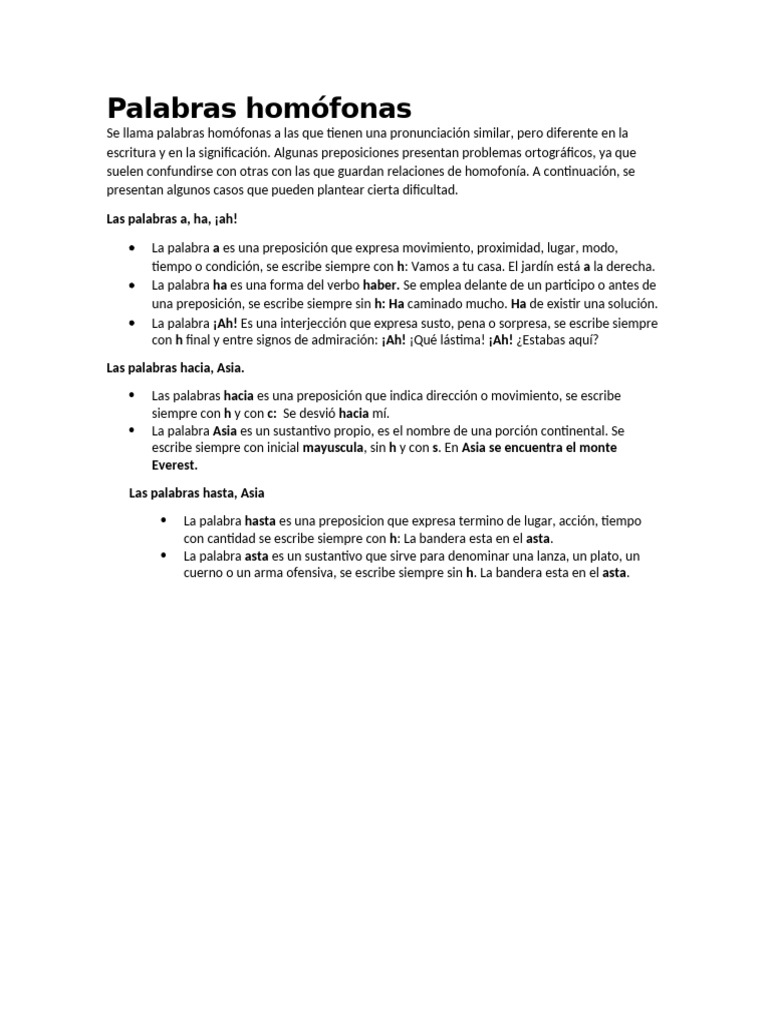Palabras Homófonas y su Uso Correcto | PDF