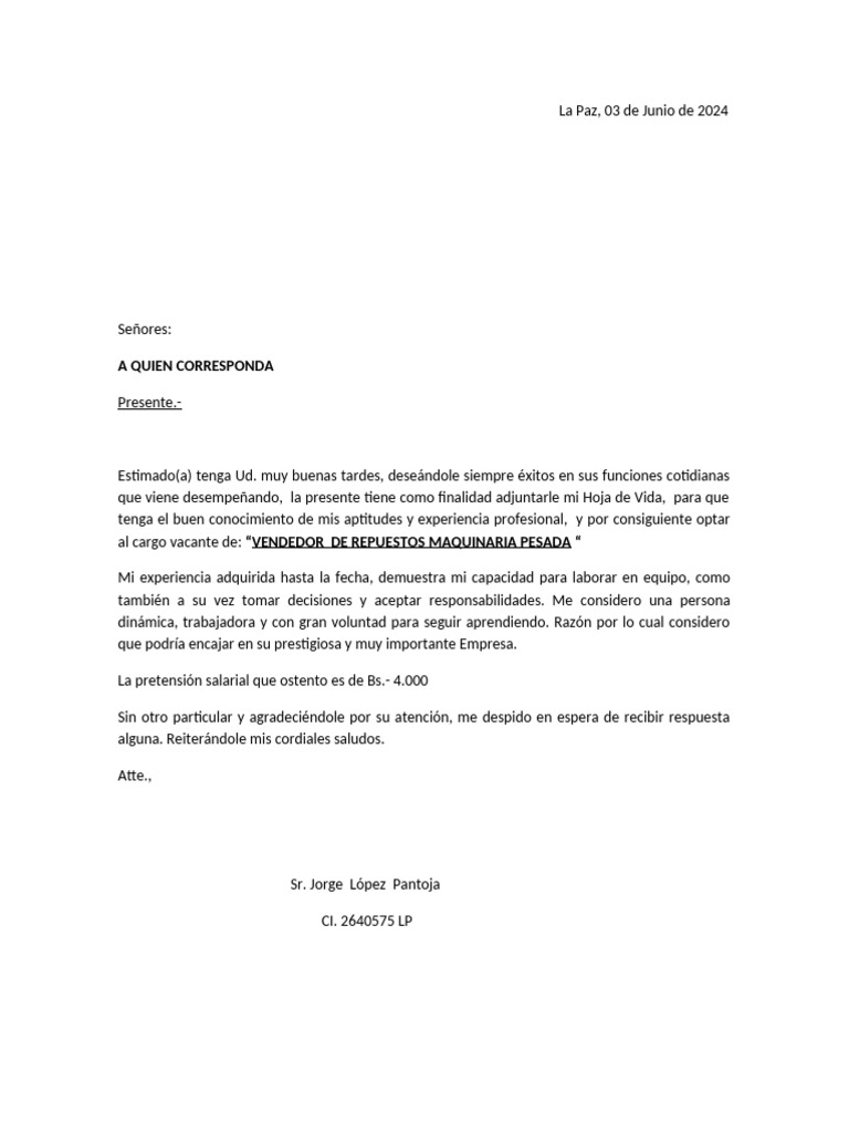 Carta Presentacion JLP | PDF