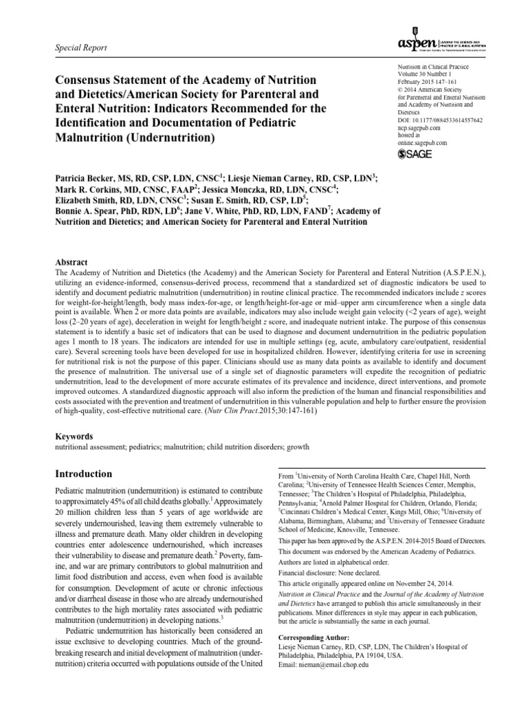 Indicators Recommended For The Malnutrition | PDF | Dietitian | Nutrition