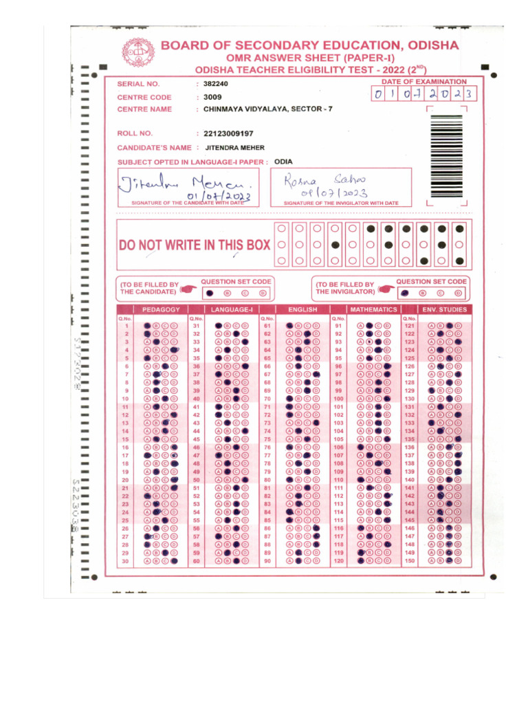 Otet Omr Sample | PDF