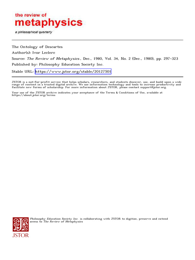 Leclerc OntologyDescartes 1980 | PDF | René Descartes | Metaphysics