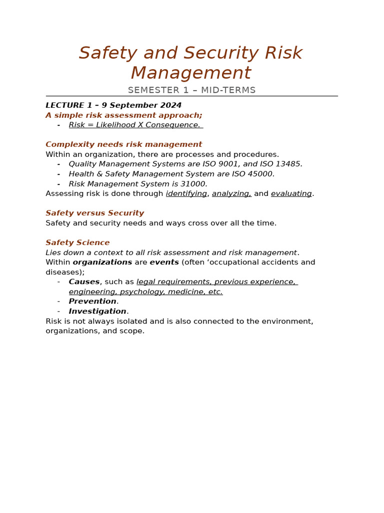 Safety and Security Risk Management | PDF | Risk | Risk Assessment