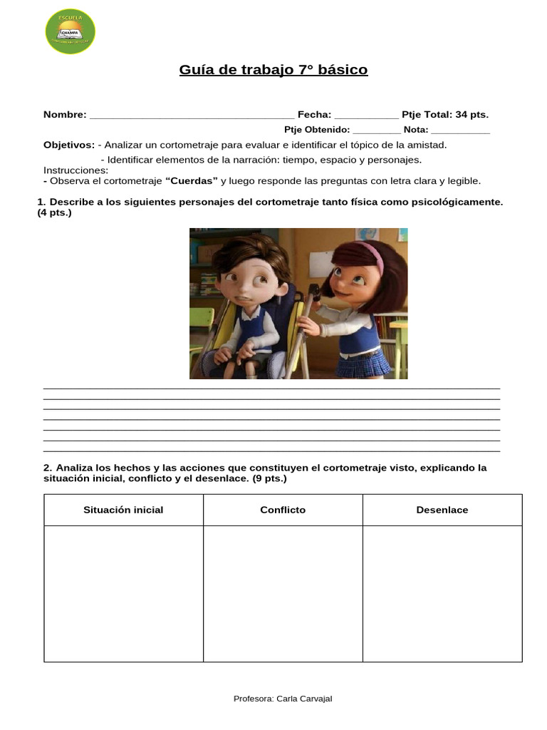 Guia 7° Análisis Cortometraje Cuerdas | PDF