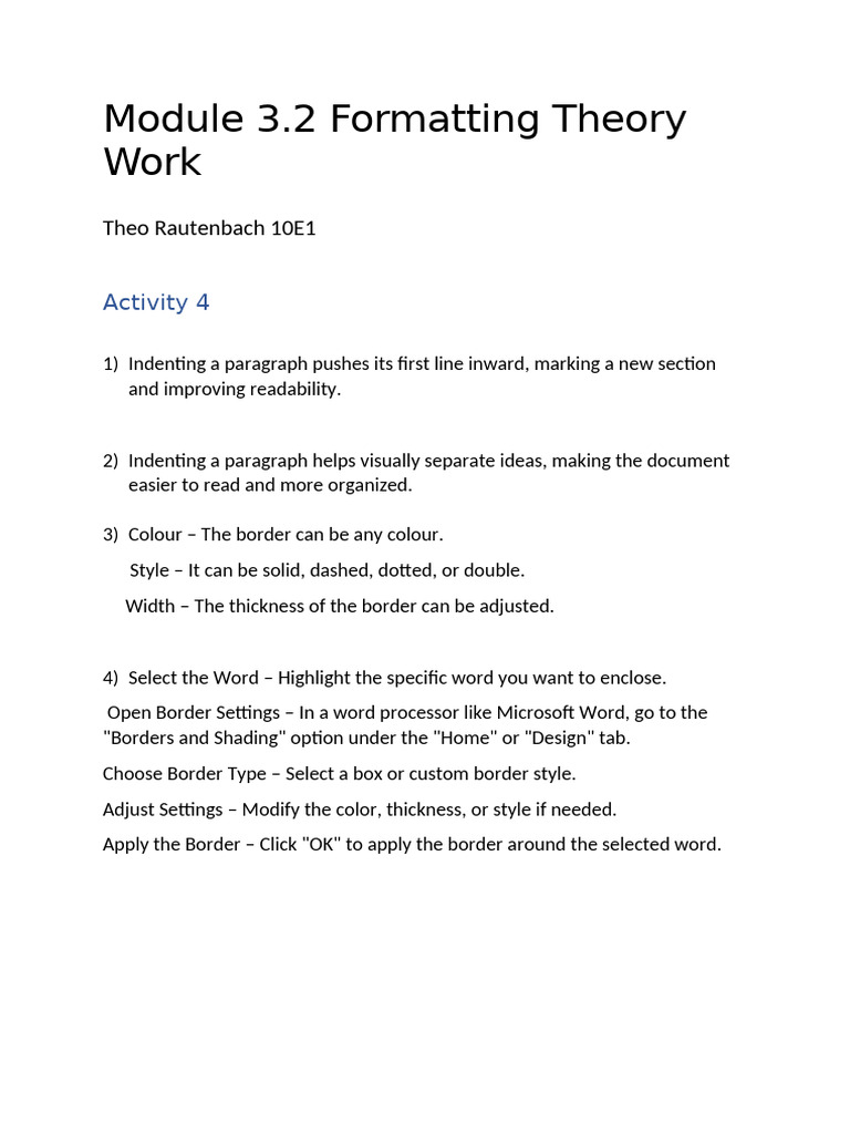 Formatting Theory & Techniques | PDF | Paragraph | Microsoft Word