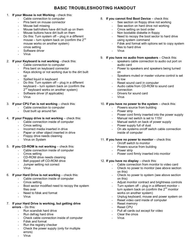 Basic Troubleshooting | Download Free PDF | Booting | Floppy Disk
