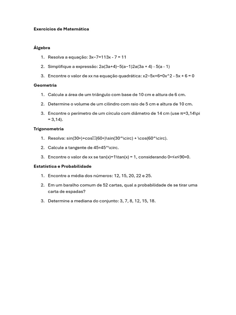exercicios matematica | PDF