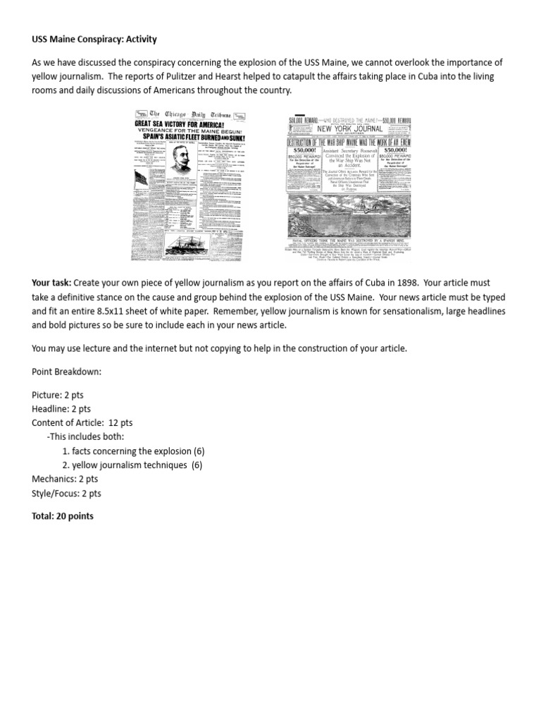 Journalism Students' USS Maine Task | PDF