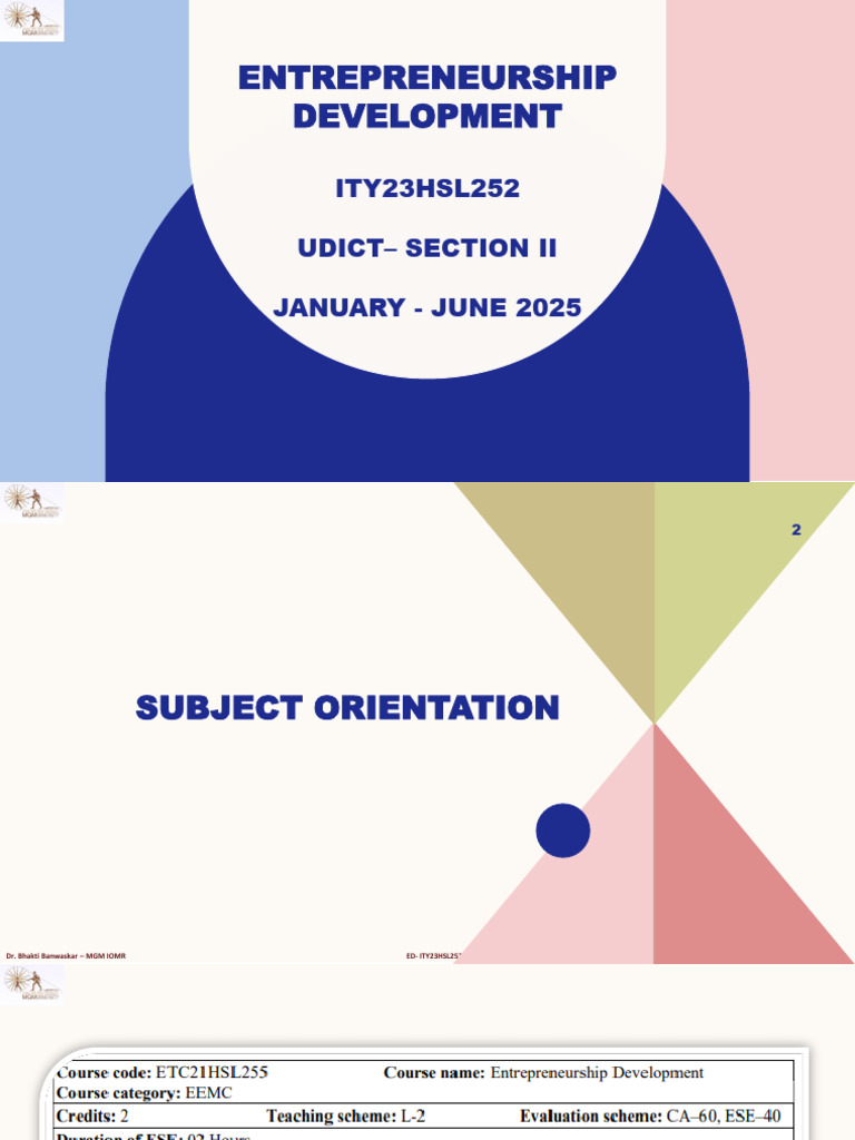 Subject Orientation & Unit 1 - ED CSE21HSL254 | PDF | Entrepreneurship ...
