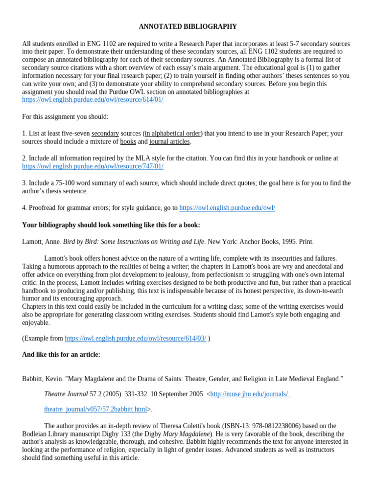 Annotated Bibliography Instruction and Rubric | PDF | Writing | Human ...