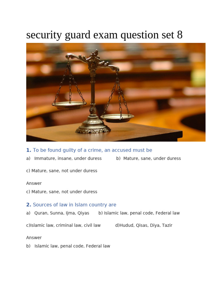 Security Guard Exam Question Set 8 | PDF | Security Guard | Fires