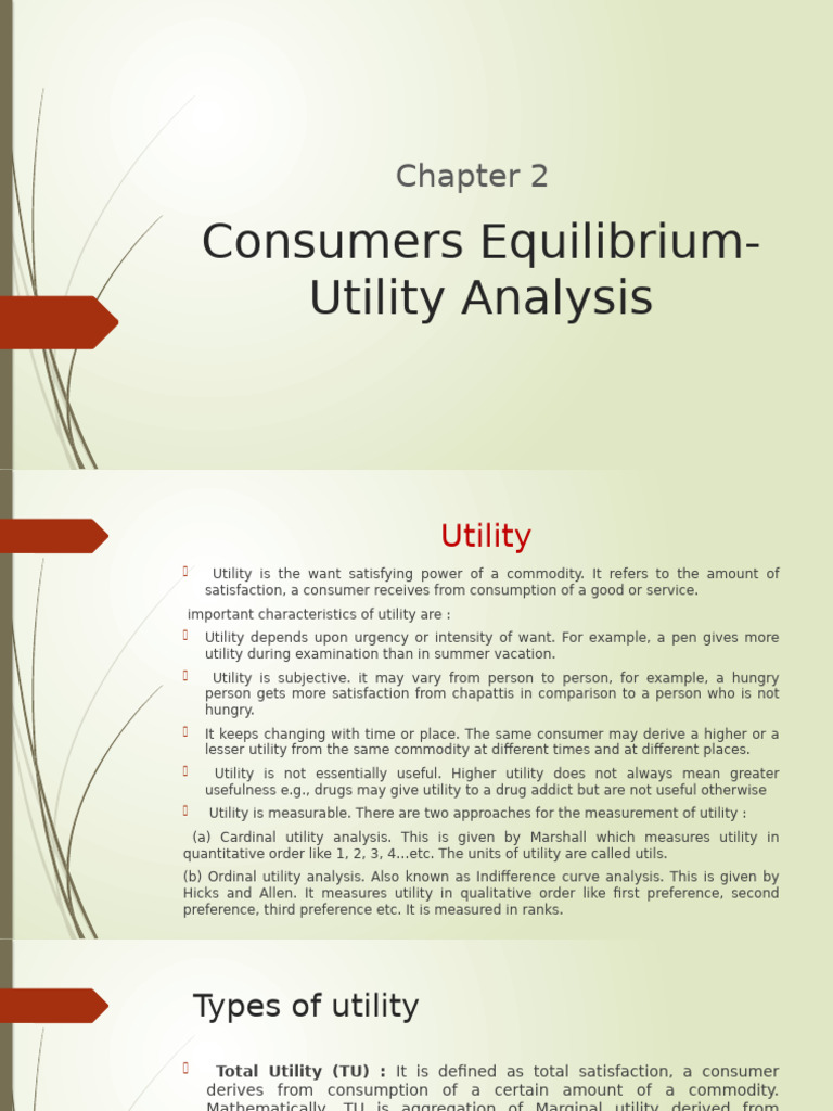 Consumer's Equilibrium - Utility Analysis | PDF | Utility | Marginal Utility