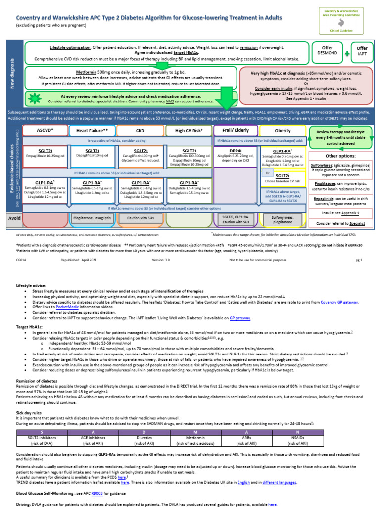 CG014 Type 2 Diabetes Treatment Algorithm | PDF | Diabetes | Medical ...