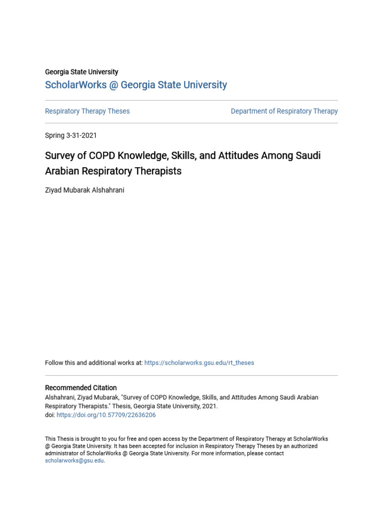 Survey of COPD Knowledge Skills and Attitudes Among Saudi Arabi | PDF | Chronic Obstructive ...