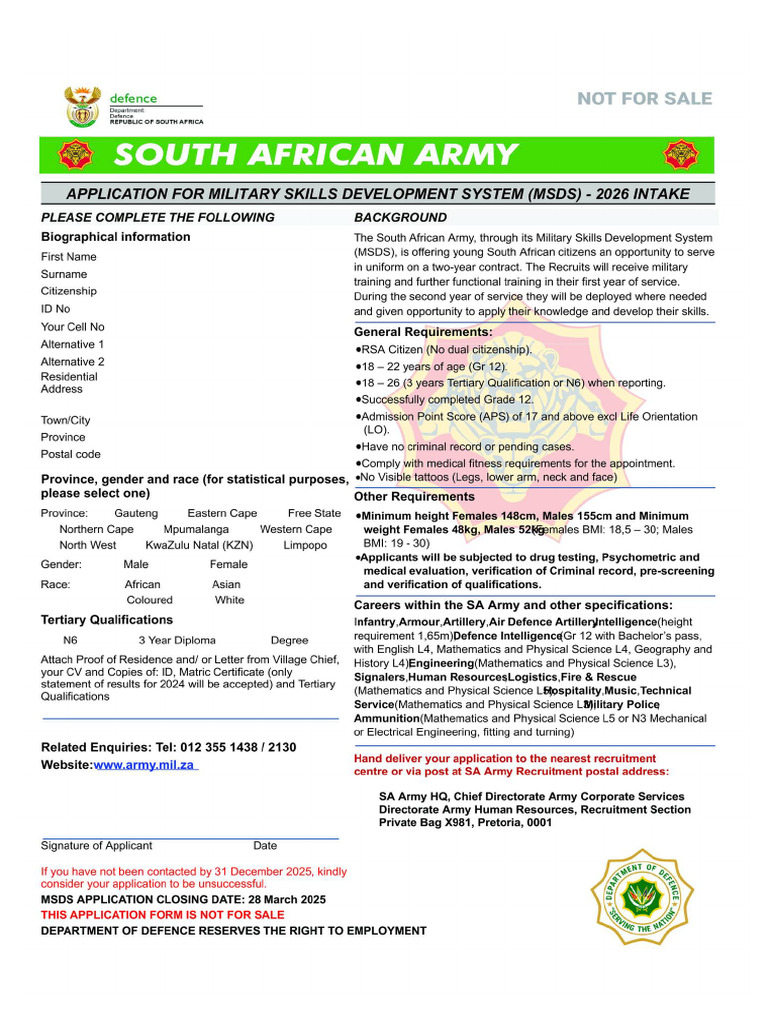 SA-Army-MSDS-APPLICATION-FORM-2026 | PDF