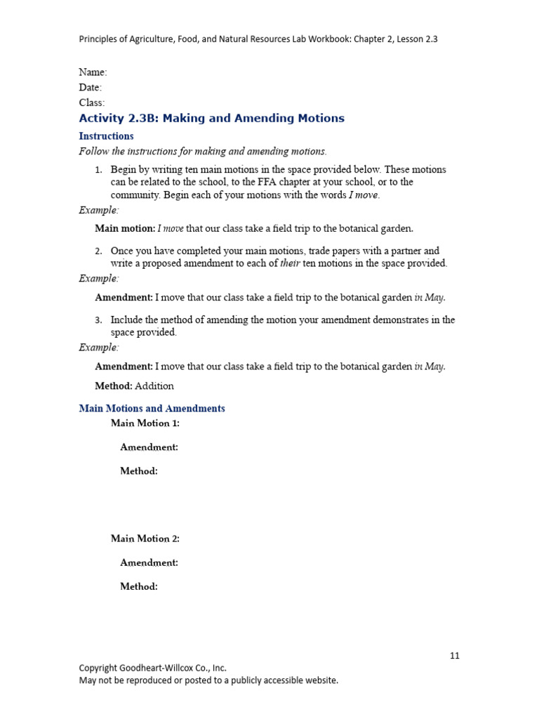 Activity 2.3B Making and Amending Motions | PDF | Agriculture
