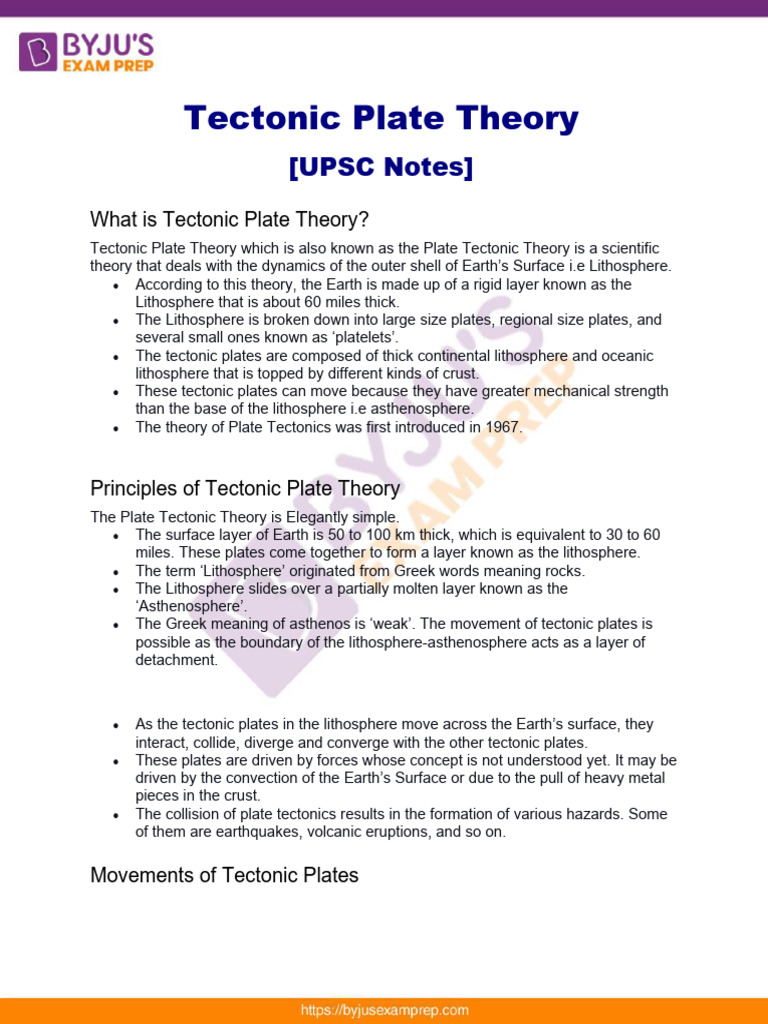 Tectonic Plate Theory Upsc Notes 42 | PDF | Plate Tectonics | Geology