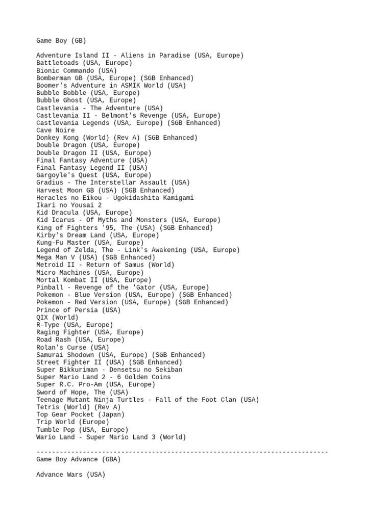 Lista de Jogos | PDF | The Legend Of Zelda | Electronic Games
