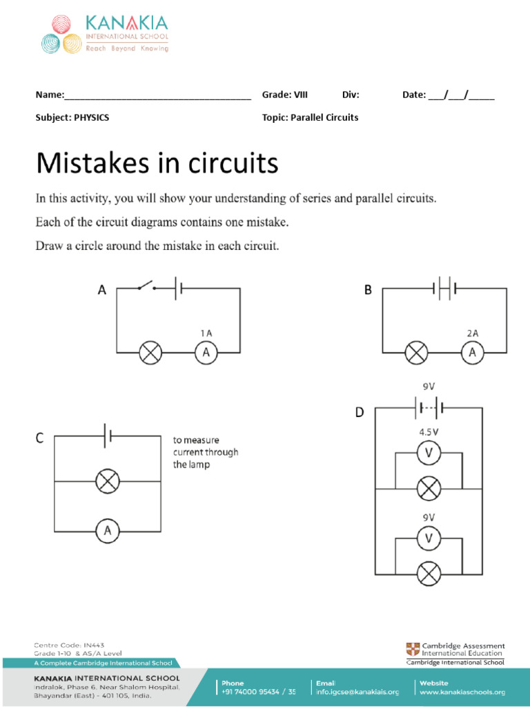 Name: - Grade: VIII Div: Date: - / - / - Subject: PHYSICS Topic ...