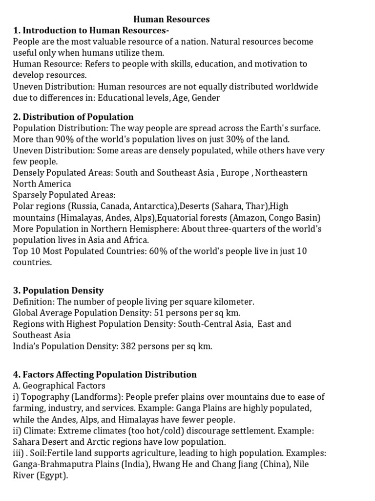 Human Resources Notes Class 8 | PDF | Population Density | River