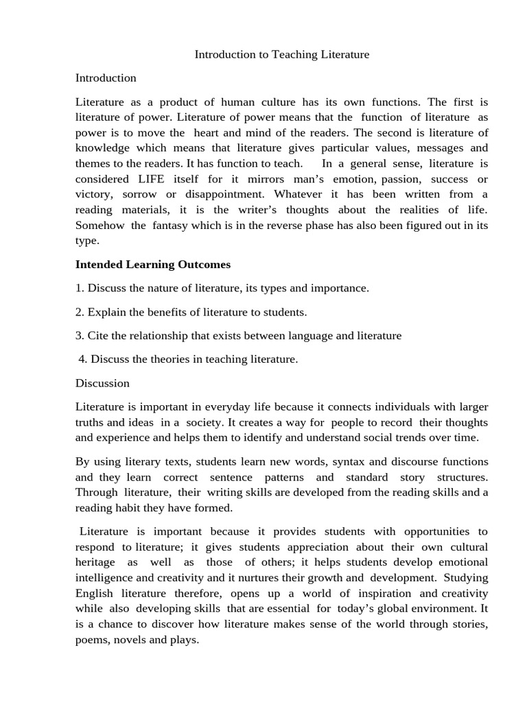 Benefits of Teaching Literature | PDF | Learning Theory (Education) | Constructivism (Philosophy ...