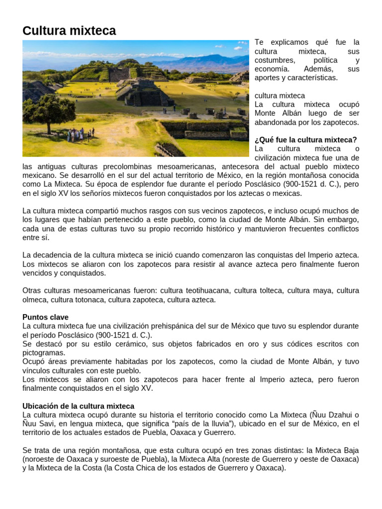 Cultura Mixteca: Historia y Aportes | PDF | Mesoamérica | Cultura de ...