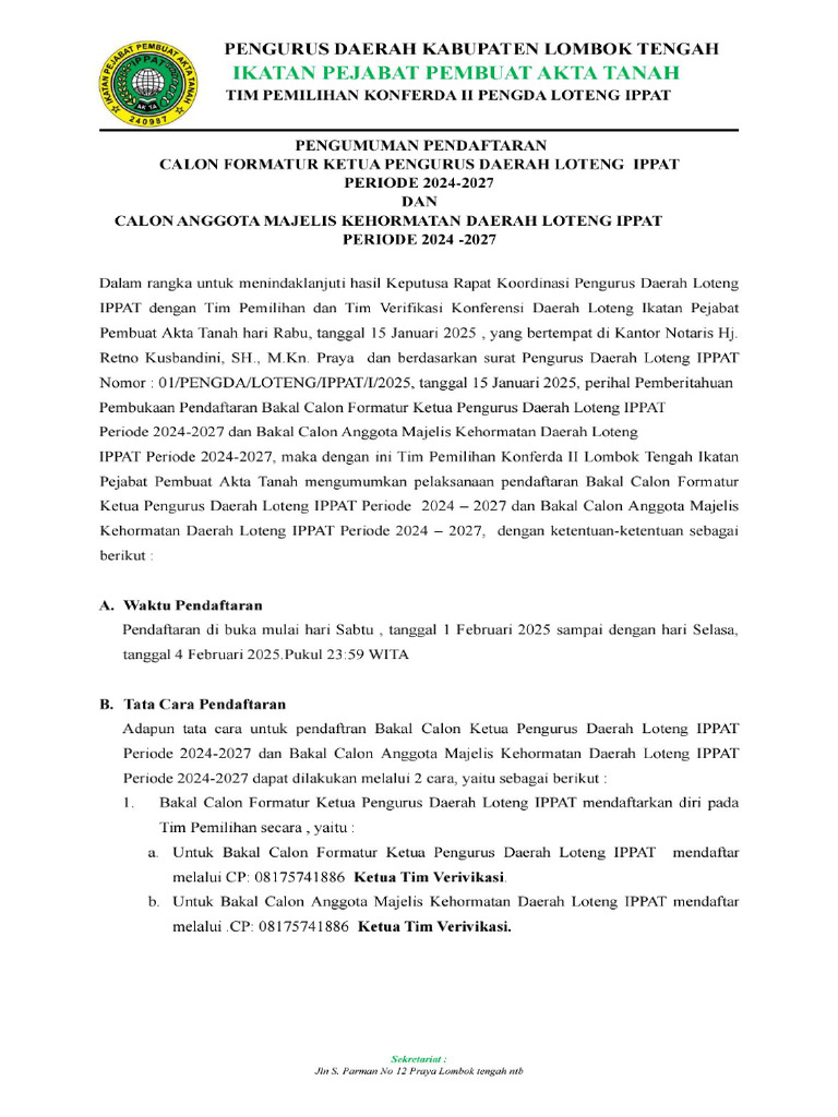 Pengumuman Pendaftaran Balon Prngda Ippat 2025 | PDF