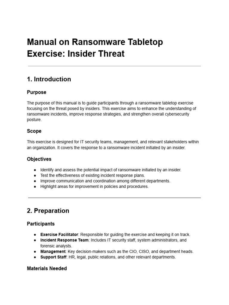 Manual On Ransomware Tabletop Exercise - Insider Threat | PDF ...