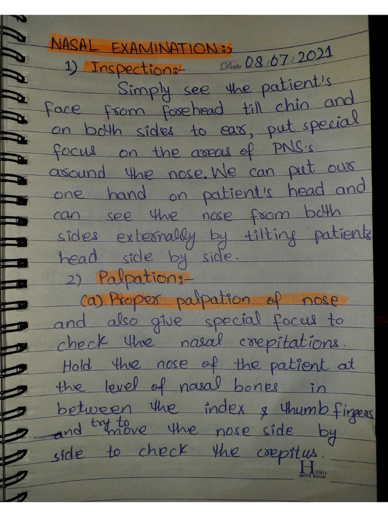 Nose & Throat Examintion Hand Written | PDF