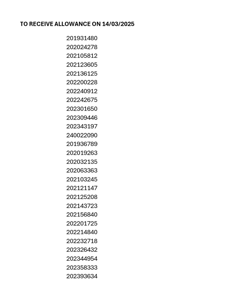 Allowance Payment Schedule 2025 | PDF