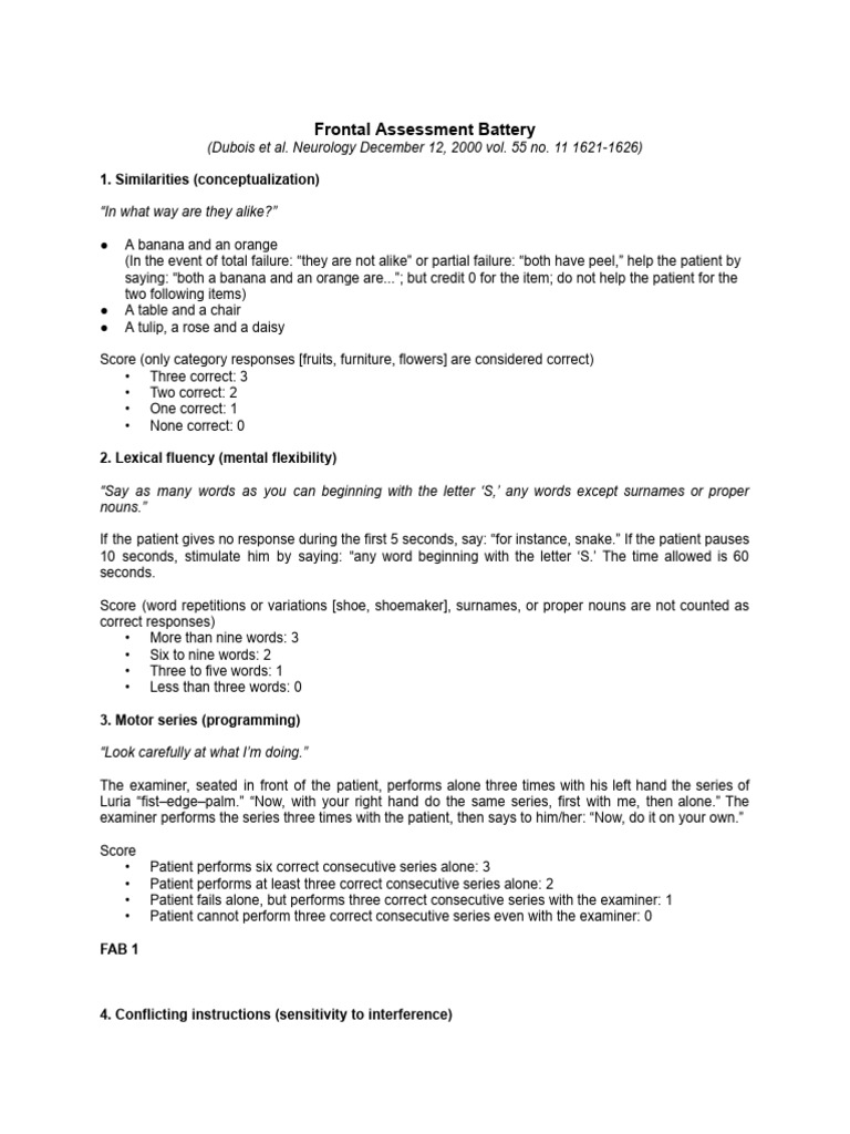 Frontal Assessment Battery | PDF | Cognition | Neuroscience