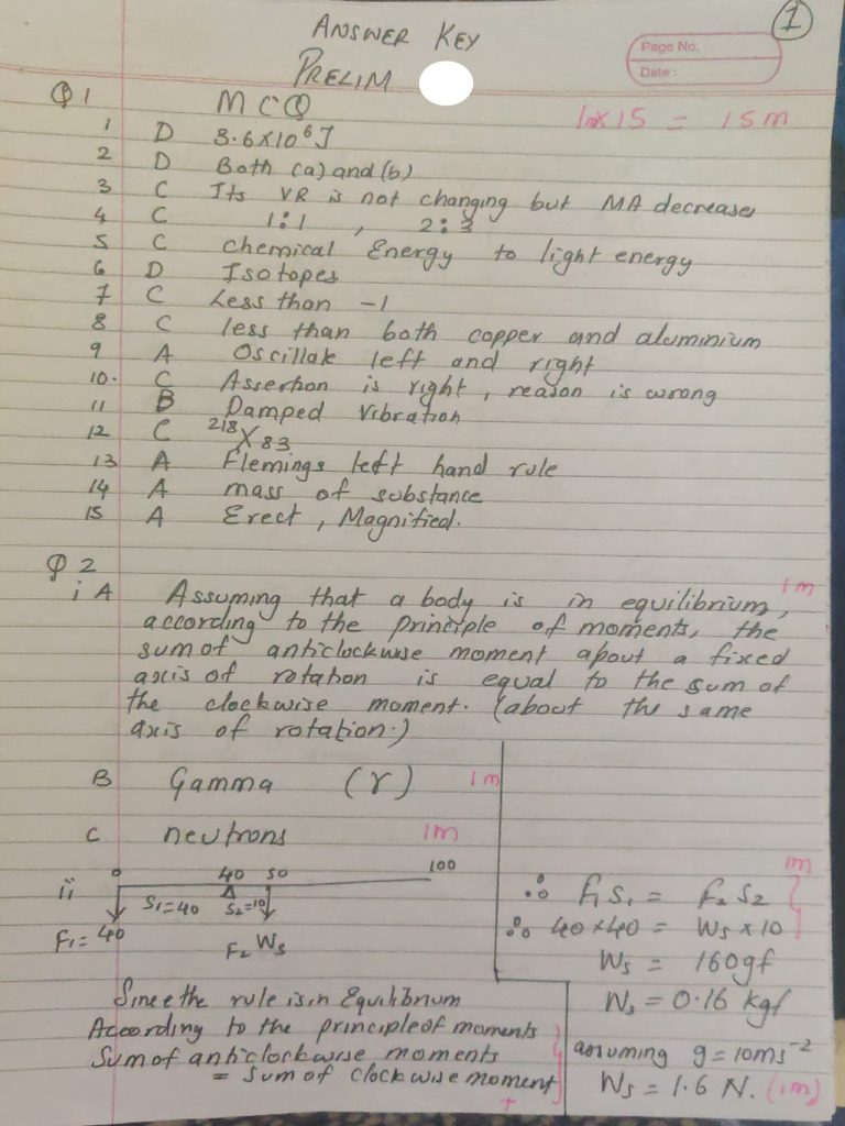 Prelim 1 Answer Scheme | PDF