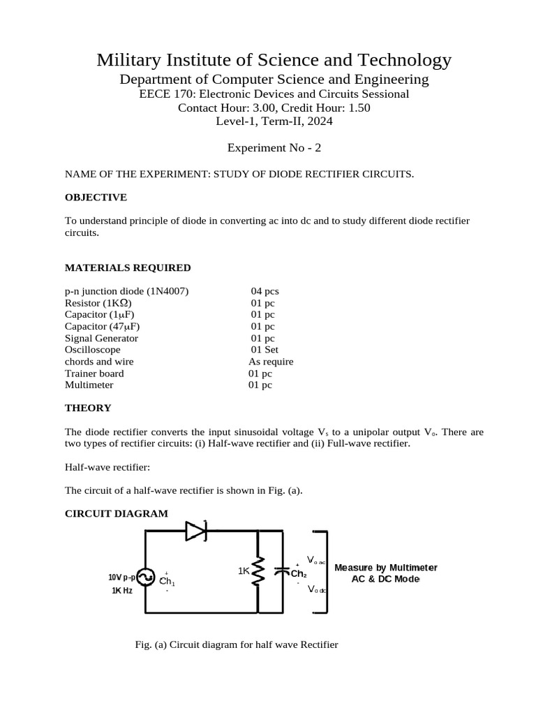 Exp 02 Study of Diode Rectifier Circuits | PDF | Rectifier | Diode