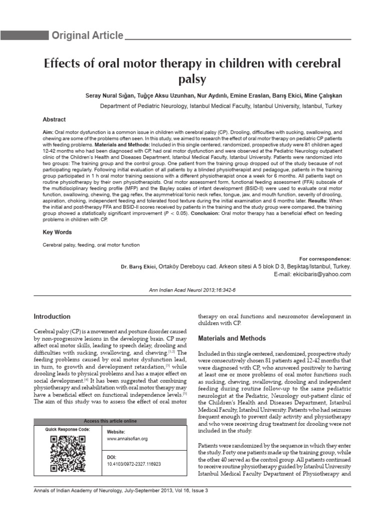 Oral Motor Therapy in Pediatric CP | PDF | Physical Therapy | Cerebral ...
