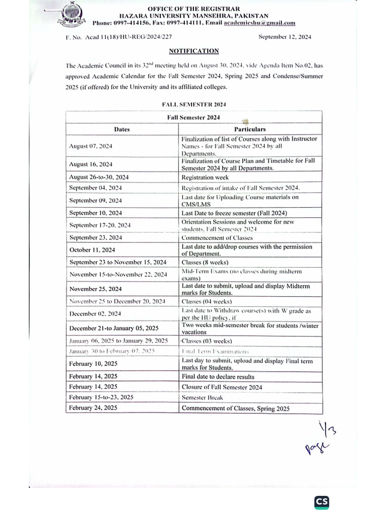 Academic Calender 2024-2025 | PDF
