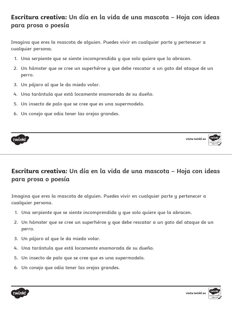 Hojas Con Ideas de Escritura Creativa | PDF