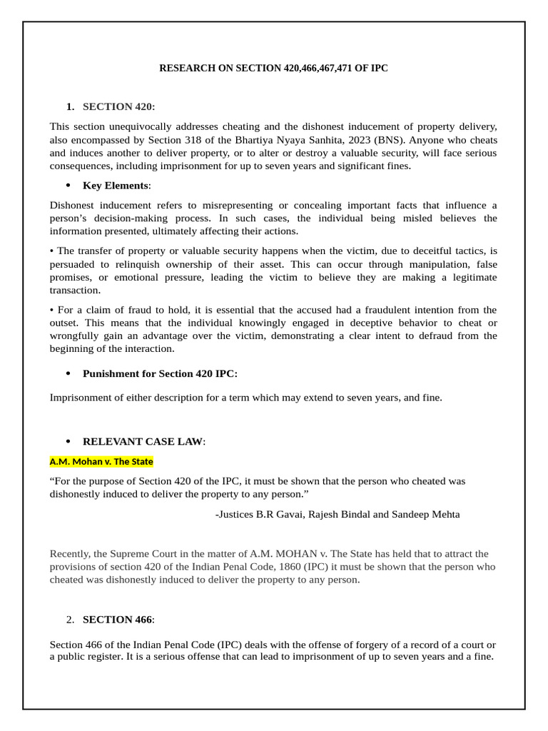 IPC Sections 420, 466, 467, 471 Analysis | PDF | Forgery | Fraud