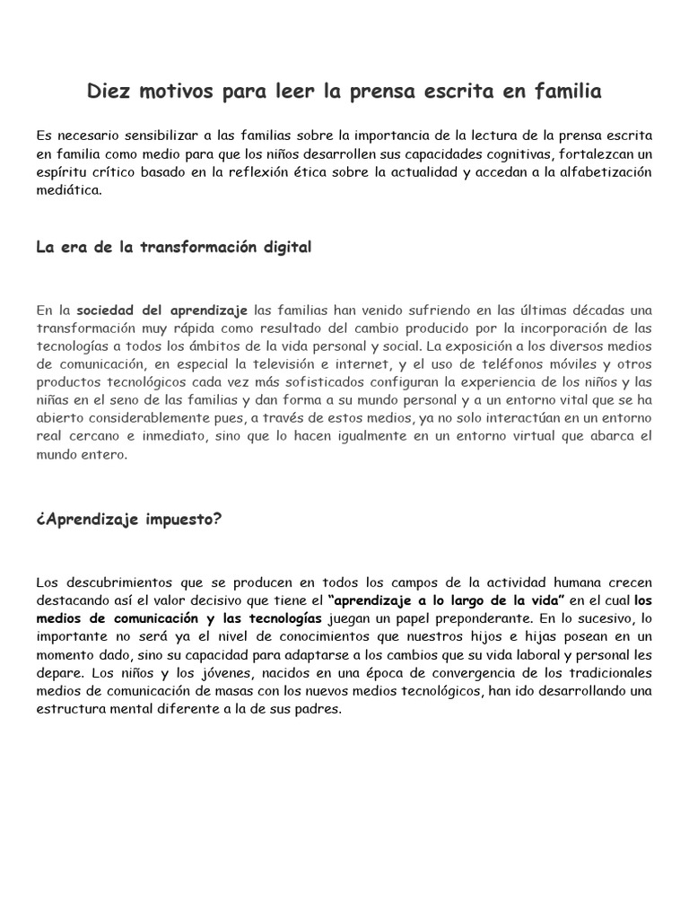 10 Motibo Prentsa Idatzia Familian Irakurtzeko - 10 Motivos para Leer ...