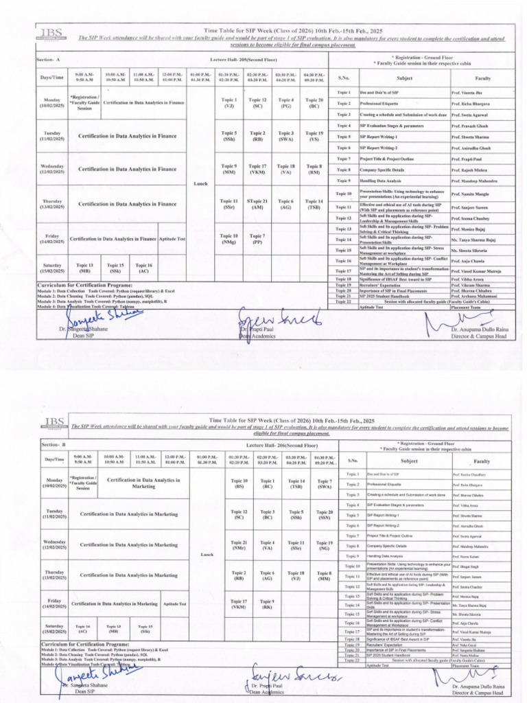 SIP Week Timetable - 10th Feb - 15th Feb 2025 Class of 2026 | PDF